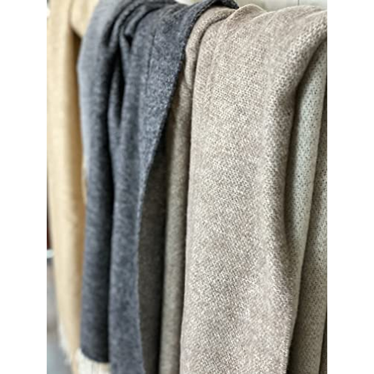Eikei Wool Throw Blanket Double Sided Oversized Couch Throw Blanket Fringe Trim Soft Merino Woolen Afghan Minimalist Style Lightweight Machine Washable Solid Reversible (Camel, 55Wx78L)
