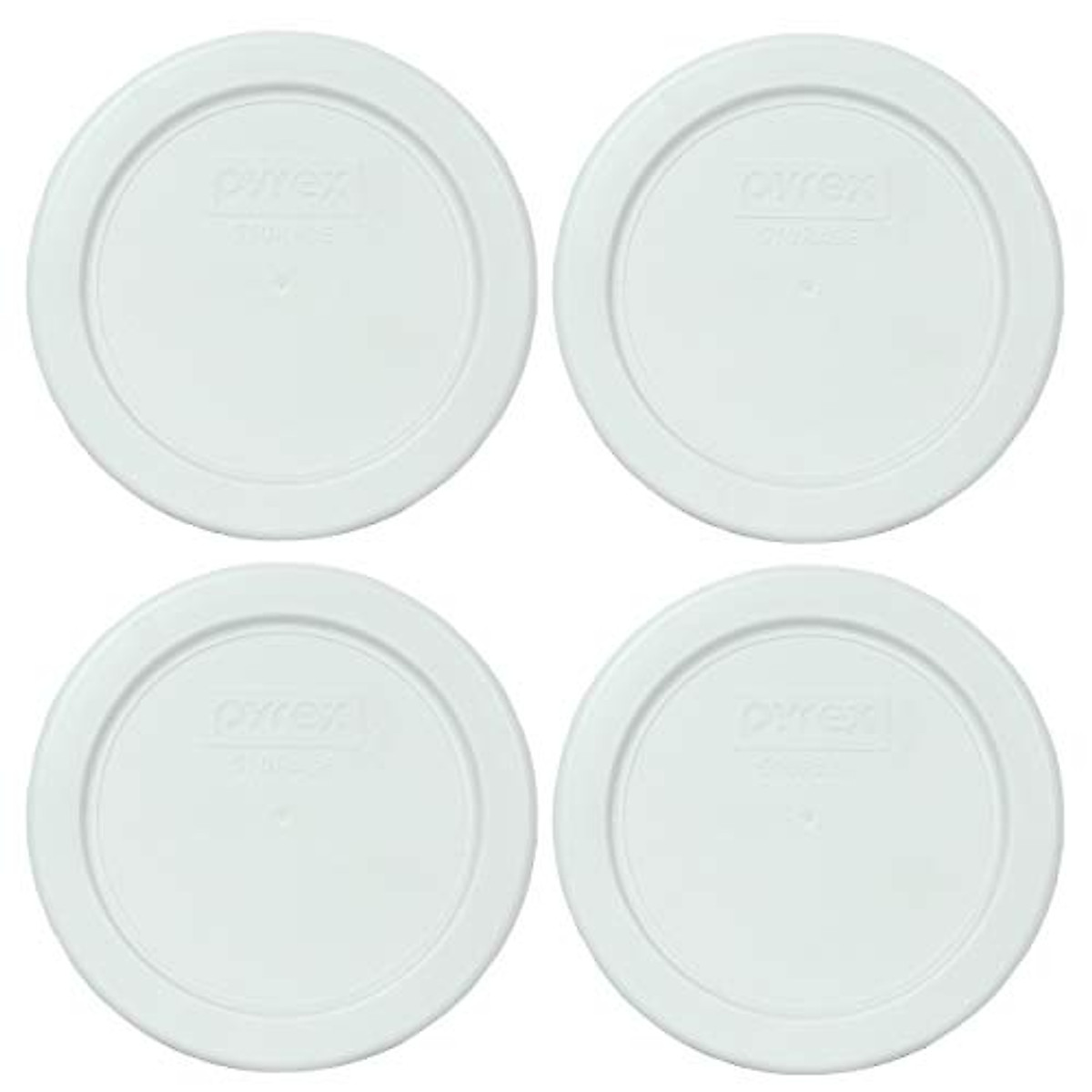 Pyrex 7202-PC White Round Plastic Food Storage Replacement Lid, Made in USA - 4 Pack