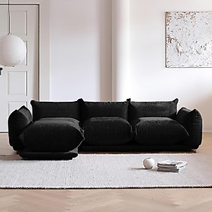 JACH103 L-Shaped Sectional Sofa, Minimalist Chenille Modular Sofas Couches, Luxury Modern 4-Seat Couch Sectionals with Reversible Chaise Ottoman for Living Room Bedroom Office Apartment (Black)