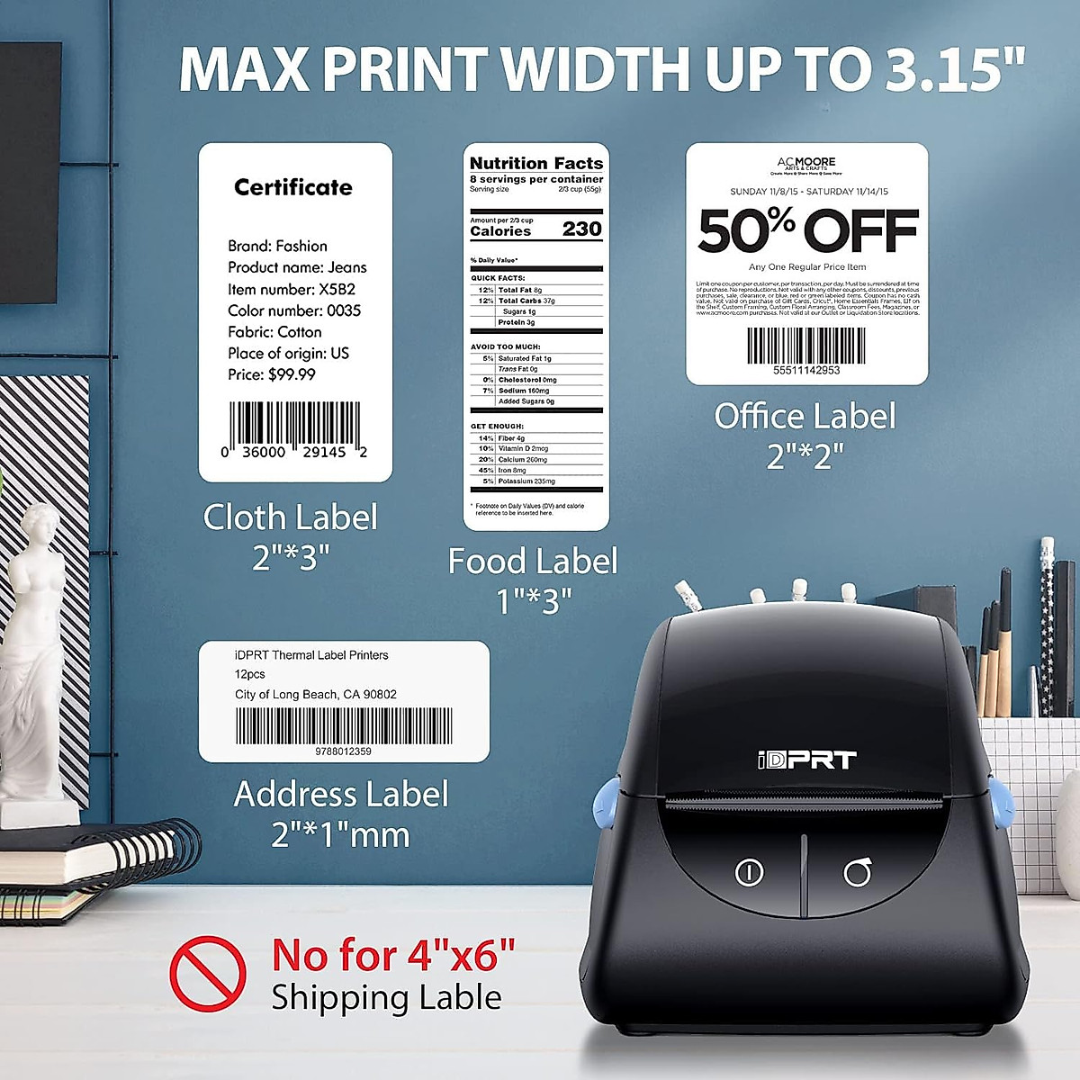 iDPRT Thermal Label Printer SP310 - Label Maker with Auto Label Detection, Support 1"-3.15" Print Width, Windows&Mac, Suitable for Barcode, Address, Filling and Storing for Home, Office&Small Business