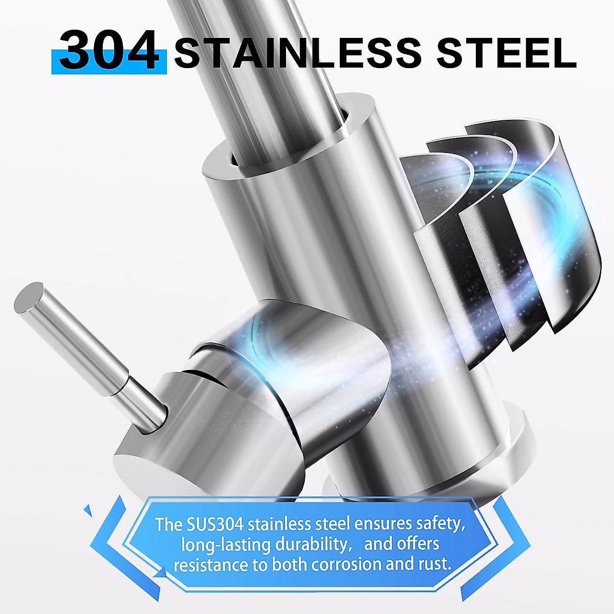 Kitchen Faucets with 4 Modes Pull Down Sprayer, Kitchen Sink Faucet with Soap Dispenser, Stainless Steel Modern Waterfall Faucet for Kitchen Sink, Bar, Laundry, Rv (3/8-Inch Hose)