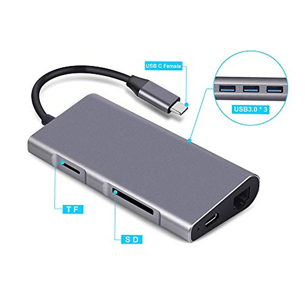 XUNMAIFHB Portable Docking Station,Type-c Docking Station USB-C Converter HDMI 8-in-1 Type c hub Multi-Function hub Fast Transmission