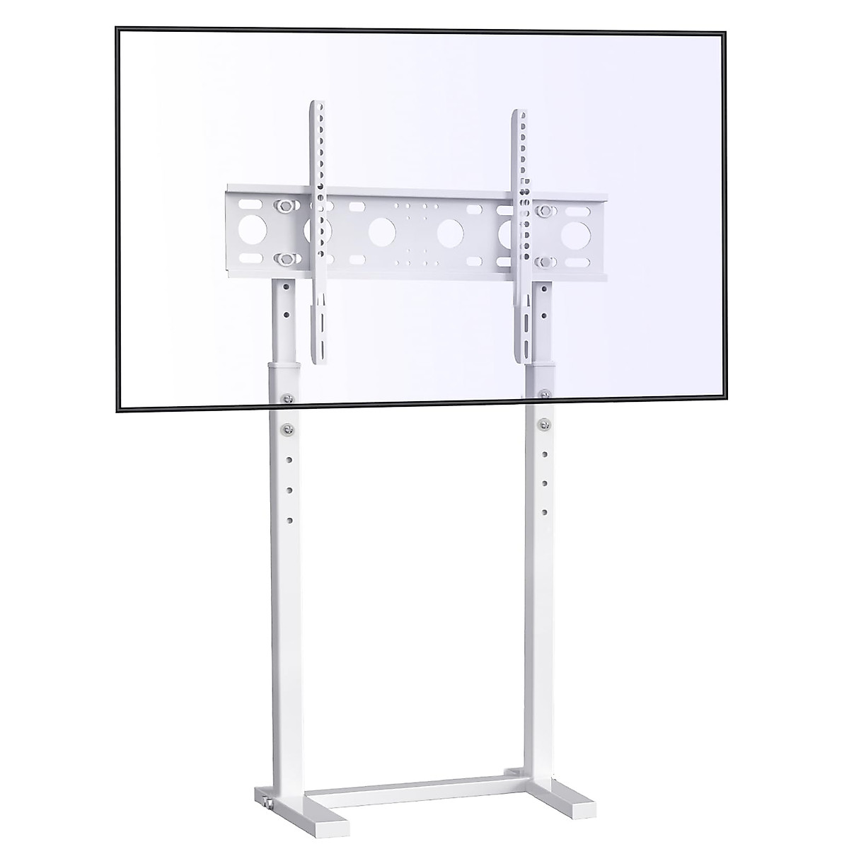 unho Universal Against The Wall TV Stand Floor: Free Standing Mount Stand with Height Adjustable Bracket for TV Bench Compatible with 32-65 inch Flat Panel LED LCD Plasma Screens (White)
