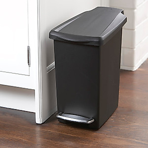simplehuman Rectangular 10 Liter / 2.6 Gallon Compact Slim Bathroom or Office Step Trash Can, Black Plastic