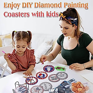 Billbotk 10 Pieces Independence Day Diamond Painting Coasters, Diamond Art Coasters with Holder, DIY Diamond Art Crafts Projects, Diamond Dots Kits for Adults and Beginners