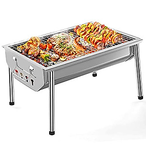 RESVIN Portable Charcoal Grill, Stainless Steel BBQ Grill, Small Tabletop Grill for Outdoor Camping Picnic Patio Backyard Cooking