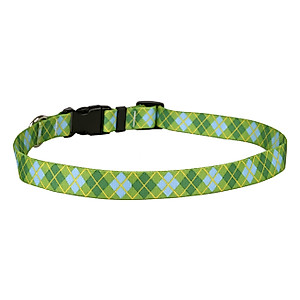 Yellow Dog Design, Lime Green Argyle Dog Collar, Extra Small 3/8" Wide and Fits Neck 8" to 12"