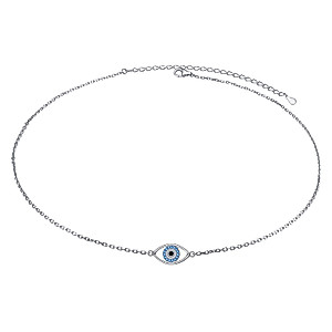 Alphm S925 Sterling Silver Evil Eye Choker Short Dainty Adjustable Pendant Necklac for Women Jewelry