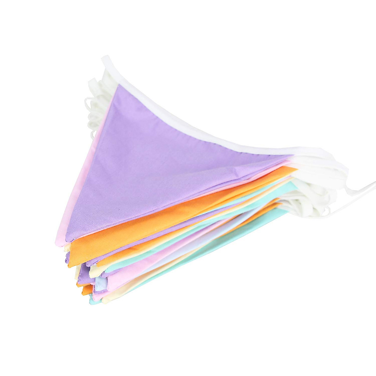 INFEI Multicoloured Pastel Double Layer Cotton Fabric Pennant Flags Bunting Banner Garlands for Wedding, Birthday Party, Outdoor & Home Decoration (10M/32Ft)