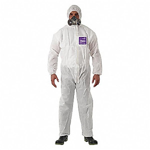 Ansell Healthcare WH15-S-92-101-07 MICROCHEM by AlphaTec Series 1500 Coverall with 3 Piece Hood, 2-Way Front Zipper with Storm-Flap, 3X-Large, White (Pack of 25)
