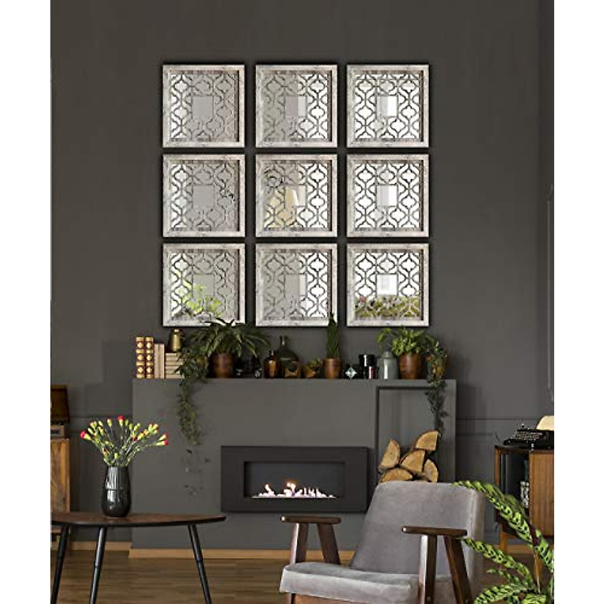 qmdecor Square Rustic Distressed White Framed Wall Decorative Mirror 12x12 inches Modern DIY Fashion MDF Wood Material Wall-Mounted Mirrors Set of 2 Pieces