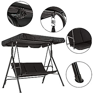 Patio Swing Chair, Outdoor Swing Pools Patio Swings with Canopy Hammock Bench Steel 3-Person Seat with Canopy Leisure Swing Chairs Suitable for Picnic Camping Garden Party Use（Black）