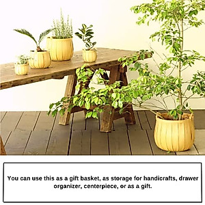 SPICE OF LIFE Poire Cedar Planter Basket - Round, Extra Small - Decorative Wooden Basket with Small Handles, 1mm Thick Wooden Slots, Sturdy, Lightweight, Portable, Rustic, for Indoor Use