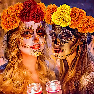 40Pcs 2.75'' Marigold Flowers Heads Bulk, Silk Marigold Artificial Flowers for Diwali Home Decor DIY Wreath Garland Craft Baby Shower Wedding Mexican Party Decoration Halloween New Year Decor（Mix-1）