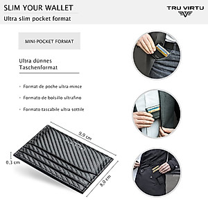 Tru Virtu® Ultra Slim Wallet Carbon Card Case I Credit Card Case I Card Case RFID NFC Protection I Genuine Italian Leather Card Case I Card Storage I Slim Wallet I Card Holder