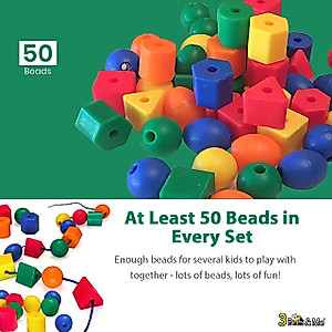3 Bees & Me Jumbo Lacing Beads - Threading Toys for Toddlers & Kids Ages 3-5 - Fine Motor Preschool Activity with 50 Large Beads & Strings