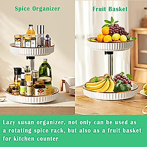 LAWBALA 2 Tier Lazy Susan Organizer,Rotating Spice Rack Organizer for Countertop Table Cabinet,Fruit Basket for Kitchen Counter,Spinning Condiment Rack,Snack Spinner (White)