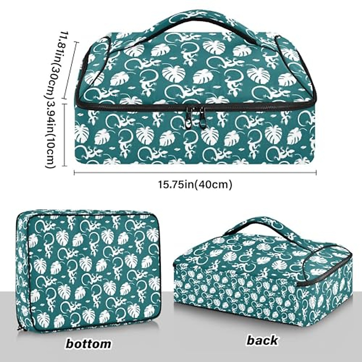 Kcldeci Insulated Thermal Food Carrier Insulated Casserole Carrier for Hot or Cold Food,Tropical Monstera Leaves Lizard Insulated Tote Bag for Potluck Cookouts Parties Picnic,Lasagna Lugger