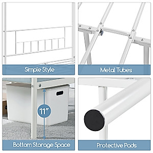Yaheetech Metal Canopy Platform Bed Frame Four-Poster Canopied Bed Mattress Foundation with Headboard and Footboard Sturdy Slatted Structure No Box Spring Needed Easy Assembly Full White