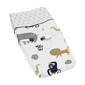 Turquoise and Navy Blue Safari Animal Changing Pad Cover for Mod Jungle Collection by Sweet Jojo Designs