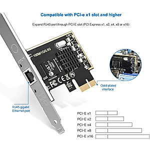 2.5GBase-T PCIe Network Adapter with 1 Port, 2500/1000/100Mbps PCI Express Gigabit Ethernet Card RJ45 LAN Controller Support Windows Server/Windows/Linux, Standard and Low-Profile Brackets Included