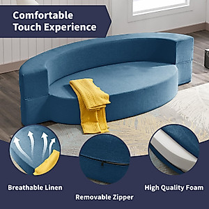 ZAFLY Folding Sofa Bed,Fold Out Futon Sofa Bed Couch,Sleeper Sofa Guest Chaise Lounge Floor Mattress,Modern Fold Down Sofa Couch with Linen Upholstery for Living Room Office Apartment (Blue)