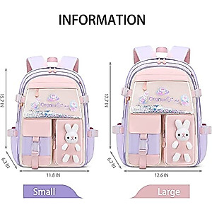 Bunny Backpack Kawaii Rabbit Backpack for Girls Cute Large Capacity Waterproof Bookbag for Grades 1-6 (Pink, Large（12.5*6.7*17.7inch）)