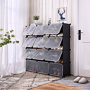 YOUDENOVA Portable Shoe Rack Organizer, 48-Pair Tower Shelf Storage Cabinets, Plastic Shoe Organizer for Entryway, Expandable for Heels,Boots,Slippers