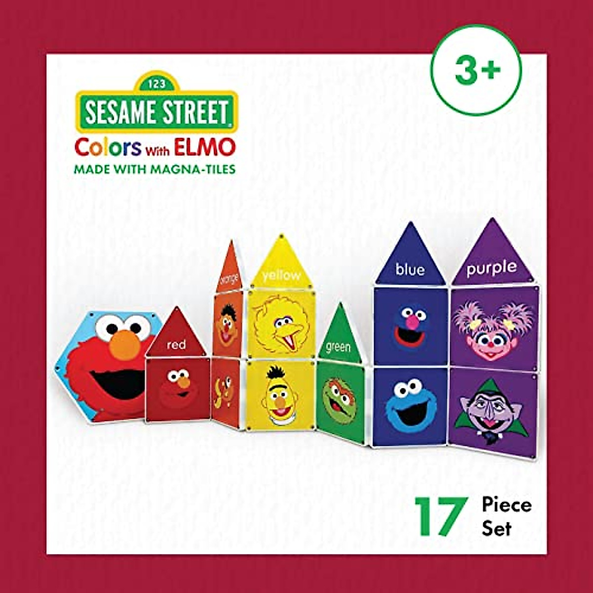 CreateOn Magna-Tiles “Sesame Street” Toys, Magnetic Kids’ Building Toys from “Sesame Street” Books, Colors with Elmo Magnet Tiles, Educational Toys for Ages 3+, 17 Pieces