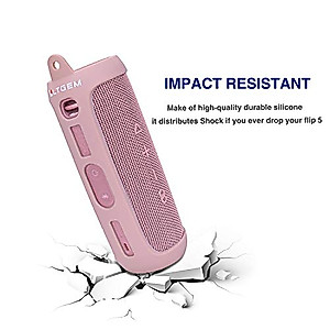 LTGEM Silicone Carrying Travel Case for JBL FLIP 5 Waterproof Portable Bluetooth Speaker with Extra Carabiner - Pink