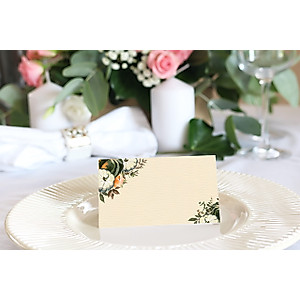 Desert Mercantile Fall Harvest Pumpkin Place Cards - 25 pack – Tented Tabler Cards for Thanksgiving Table Decor, Autumn Weddings, Holiday Buffets, Dinner Parties, or Place Settings. 2"x3.5" (folded).