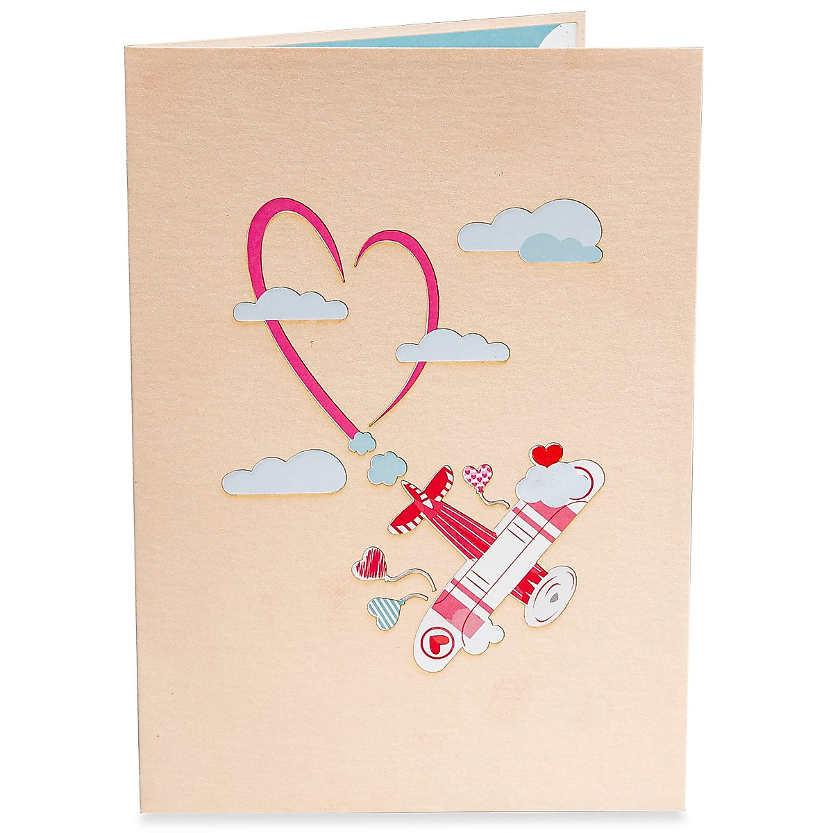 Paper Love 3D Pop Up Card, I Love You Biplane, For Valentines Day, Mothers Day, Birthday, All Occasions, Adult or Kids - 5" x 7" Cover - Includes Envelope and Note Tag