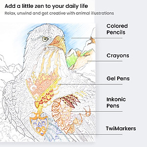 ARTEZA Adult Coloring Book, Animal Designs, 72 Sheets, 6.4x6.4 Inches Coloring Pages, 100 lb Paper