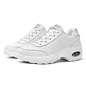 KAEAEILSS Women's Walking Shoes Leather Sneakers - Leather Slip-On Air Cushion Ladies Modern Jazz Casual Shoes Platform Loafers