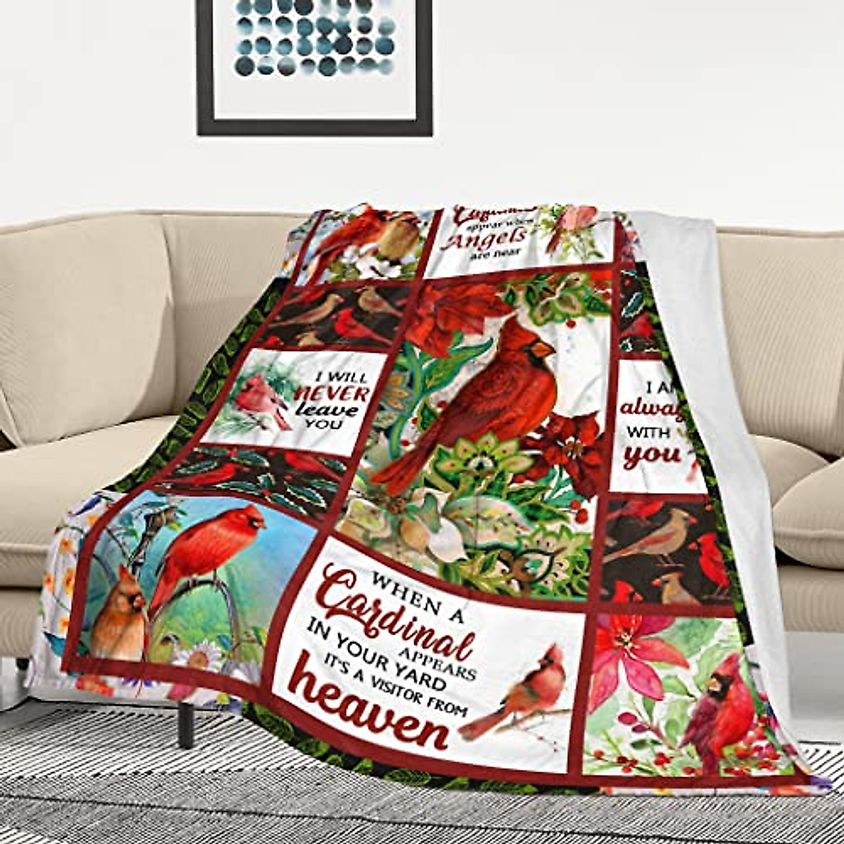 GYUIYTI Christmas Red Bird Blanket for Women Cardinals Birds Blankets, Gift for Women Blanket All Season Fleece Flannel Blanket Valentines Birthday Anniversary