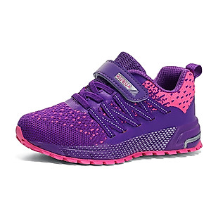 KUBUA Kids Sneakers for Boys Girls Running Tennis Shoes Lightweight Breathable Sport Athletic Purple B Big Kid Size 2