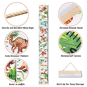 HIFOT Kids Dinosaur Growth Chart Height Measuring Chart, Canvas Wall Hanging Rulers for Baby Children Kids Boys Bedroom Decor