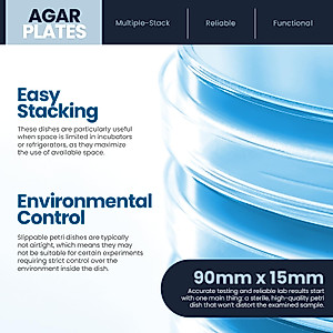 MED PRIDE Slippable Petri Dishes - Sterile Petri Dishes with Lids, 90mm x 15mm- Lab Petri Dishes for Science, Biology, Blood Tests, Experiments- Cell-Culture, Microscope Petri Dishes (25)