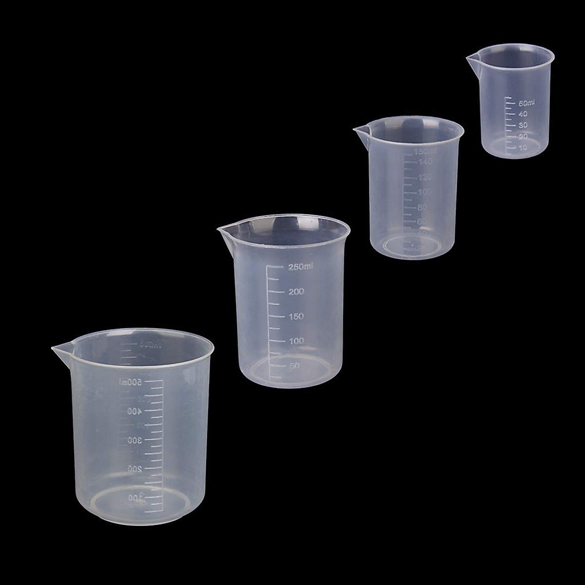 ULTNICE Plastic Beaker Measuring Cup Labs Plastic Graduated Beakers 50ml 150ml 250ml 500ml -Pack of 4