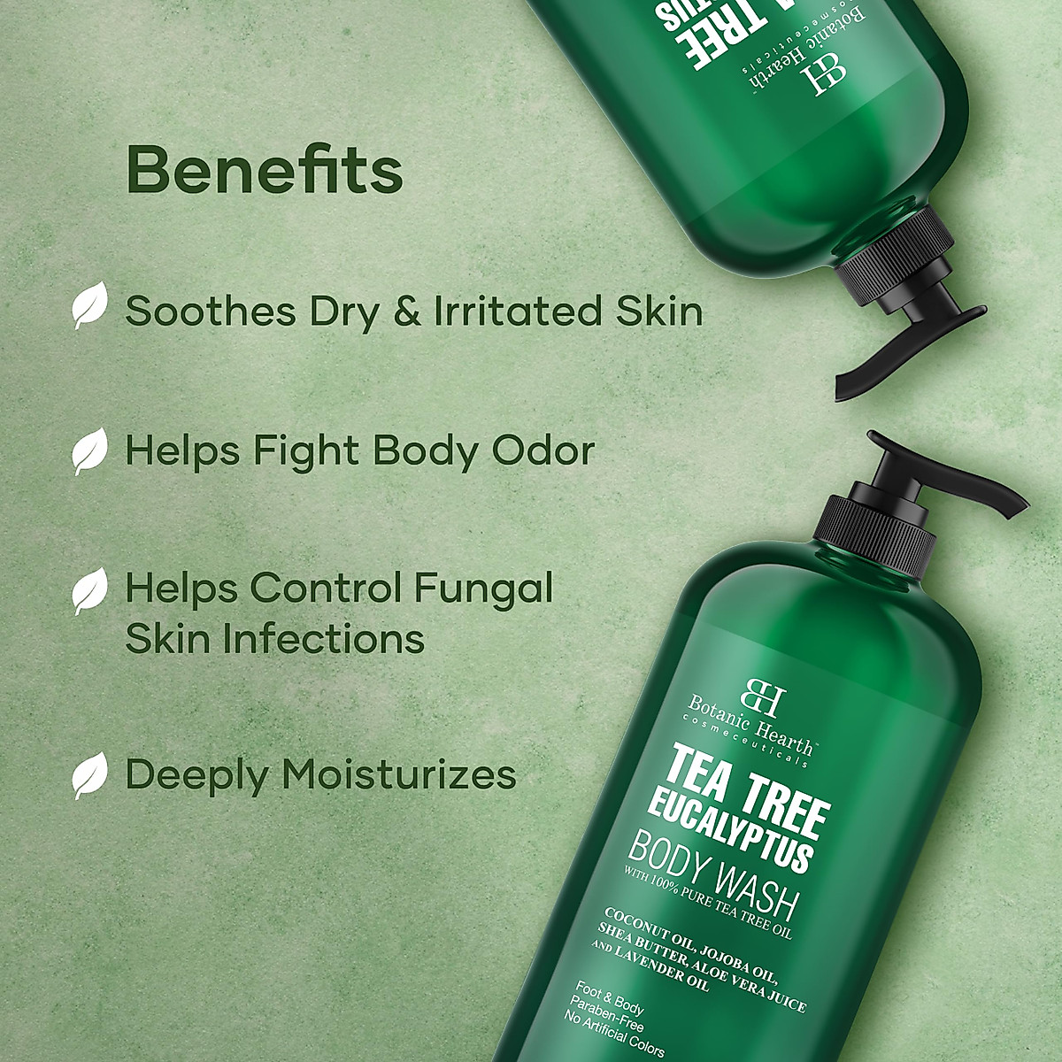 Botanic Hearth Eucalyptus & Tea Tree Body Wash - 16 fl oz - Helps Soothe Skin, Refreshing and Invigorating, Cleansing Shower Gel for Men and Women - Sulfate Free, Paraben Free