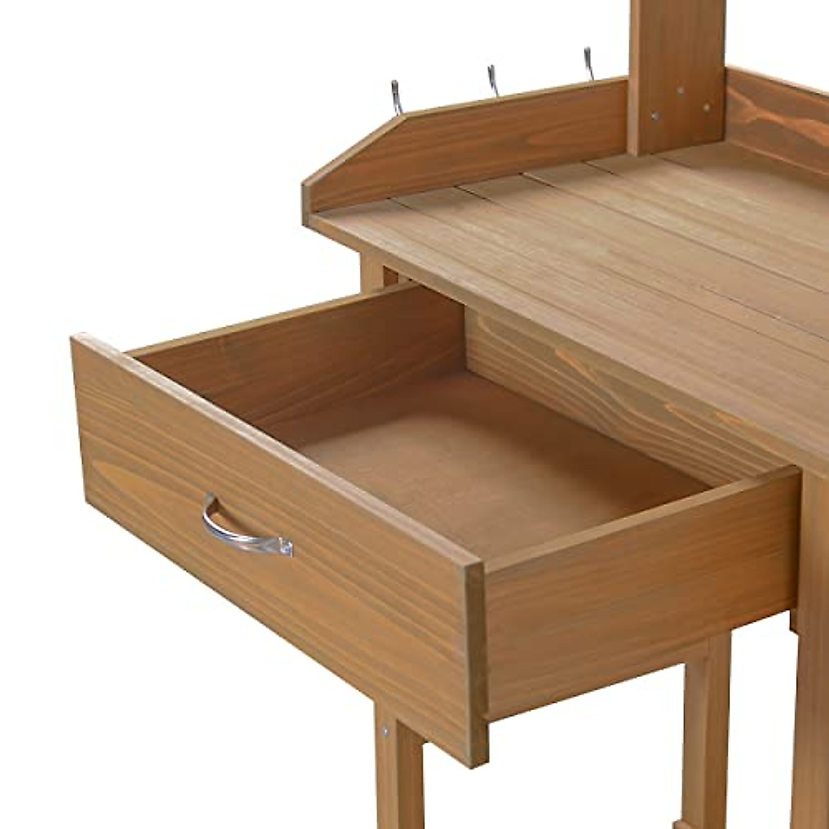 MUPATER Potting Bench Garden Table for Outdoors with Removable Stainless Sink, Planting Work Bench with Storage Shelves and Drawer, Natural Wood