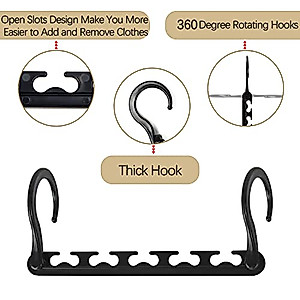 Space Saving Hangers, 8 Pack Black Heavy Duty Plastic Closet Hangers Space Saving, Hanger Organizer for Closet Organizers and Storage, Collapsible Magic Hangers Space Saver (Black)