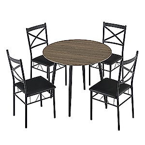 VINGLI 5 Piece Modern Round Dining Table Set for 4, 35.4" Small Round Kitchen Dining Table and Chairs Set for Home Dining Room Table with Upholstered Dining Chairs,Thicken Metal Legs