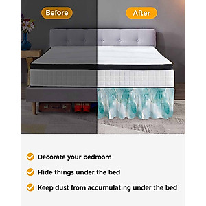 Marble Agate Bed Skirt Queen Size 16 Inch Drop, Adjustable & Elastic Wrap Around Bed Skirts Pleated Luxury Dust Ruffles for Twin Full Queen Cal King Base Bed, Marbling Gold Gradient Aqua Turquoise