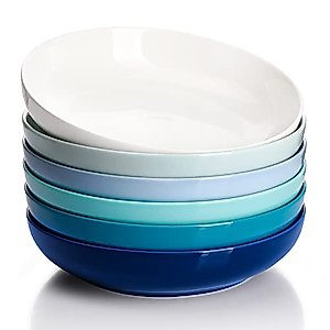 Sweese Salad Pasta Bowls, 30 Ounce Porcelain Serving Dinner Bowls, Pasta Plates Set of 6 - Cool Assorted Colors, No. 124.003