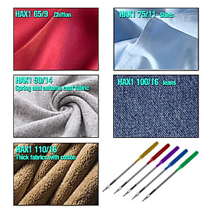 Amytalk 50PCS Sewing Machine Needles Universal Regular Point Machine Needles Compatible for Singer, Brother, Janome, Varmax with Size in 65/9, 75/11, 90/14, 100/16, 110/18 (5 Colors)