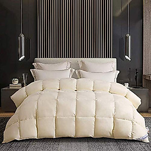 ENMUJOY Goose Down Comforter King Size Duvet Fluffy All Season Bedding Medium Warmth Soft 100% Cotton Cover Quilted 8 Corner Tabs 50 oz (Beige, King)