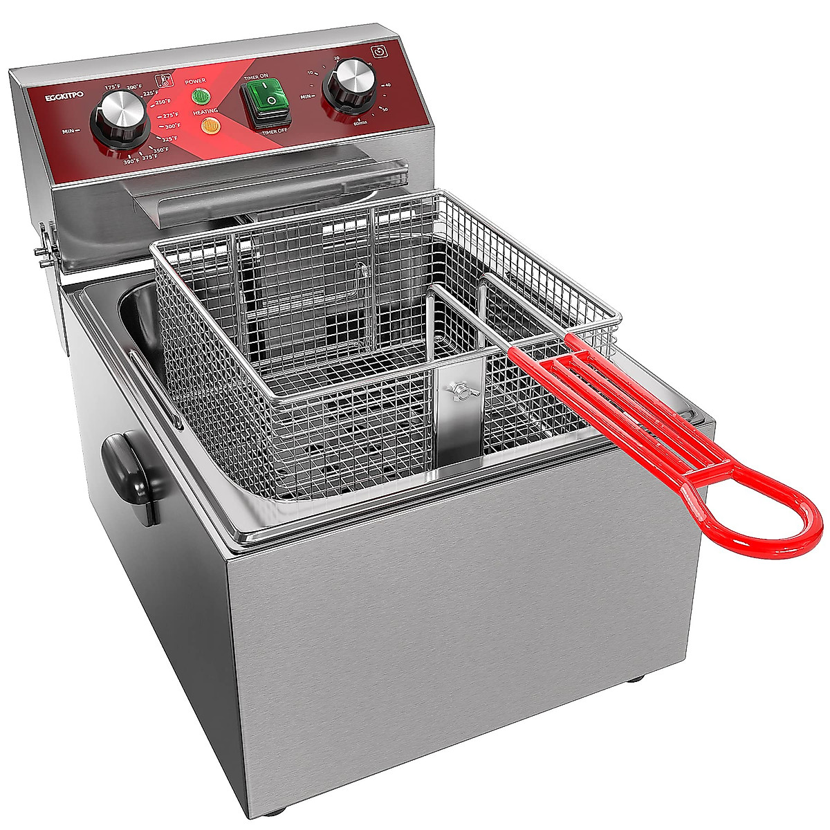 EGGKITPO Electric Deep fryer Single Tank Deep Fryer with Basket Capacity 10L(10.5QT) Electric Countertop Fryers with 60 Minute Timer for Home Kitchen and Restaurant, 1800 Watts, 120V