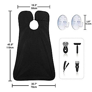 Beard Bib Apron for Men, Gift Beard Trimming Catcher Bib for Shaving & Hair Clippings, Waterproof Non-Stick Hair Catcher Grooming Cloth with 2 Suction Cups