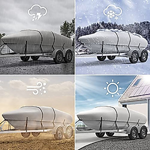 RVMasking 600D Heavy Duty Waterproof Trailerable Boat Cover with Storage Bag Fits Bass Boat, V-Hull, Runabout, Fish&Ski, Tri-Hull, Marine Grade Boat Cover Length: 16’-18.5’, Beam Width up to 94”